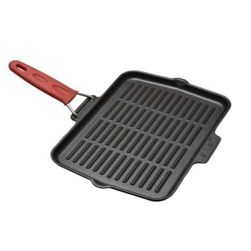 Lava grill tava od gusa s odvojivom inox ručkom, odljevni kanali, 21x30 ...